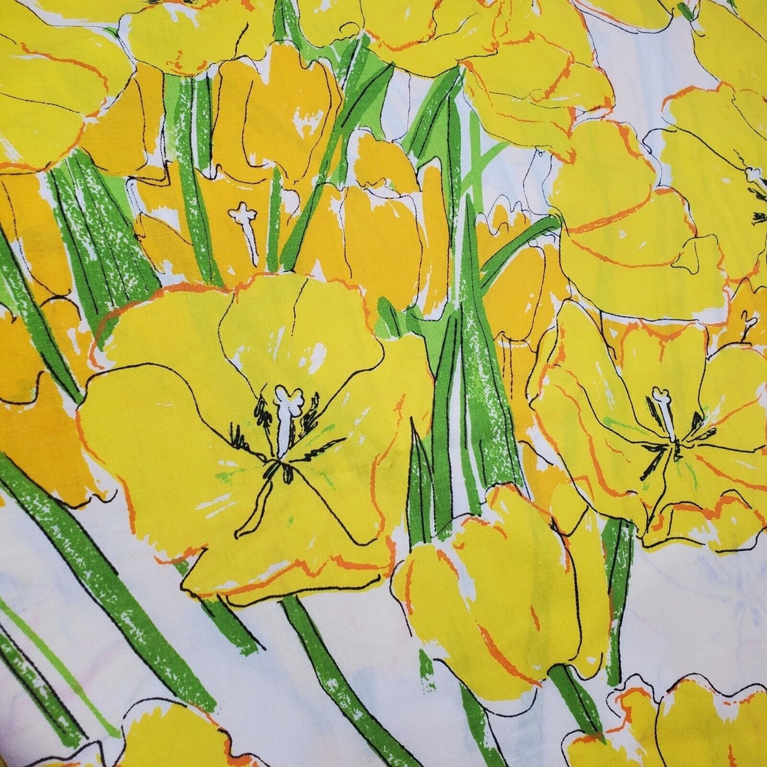 Vintage Vera Neumann Twin Flat Sheet Poppies Yellow Orange Green ...