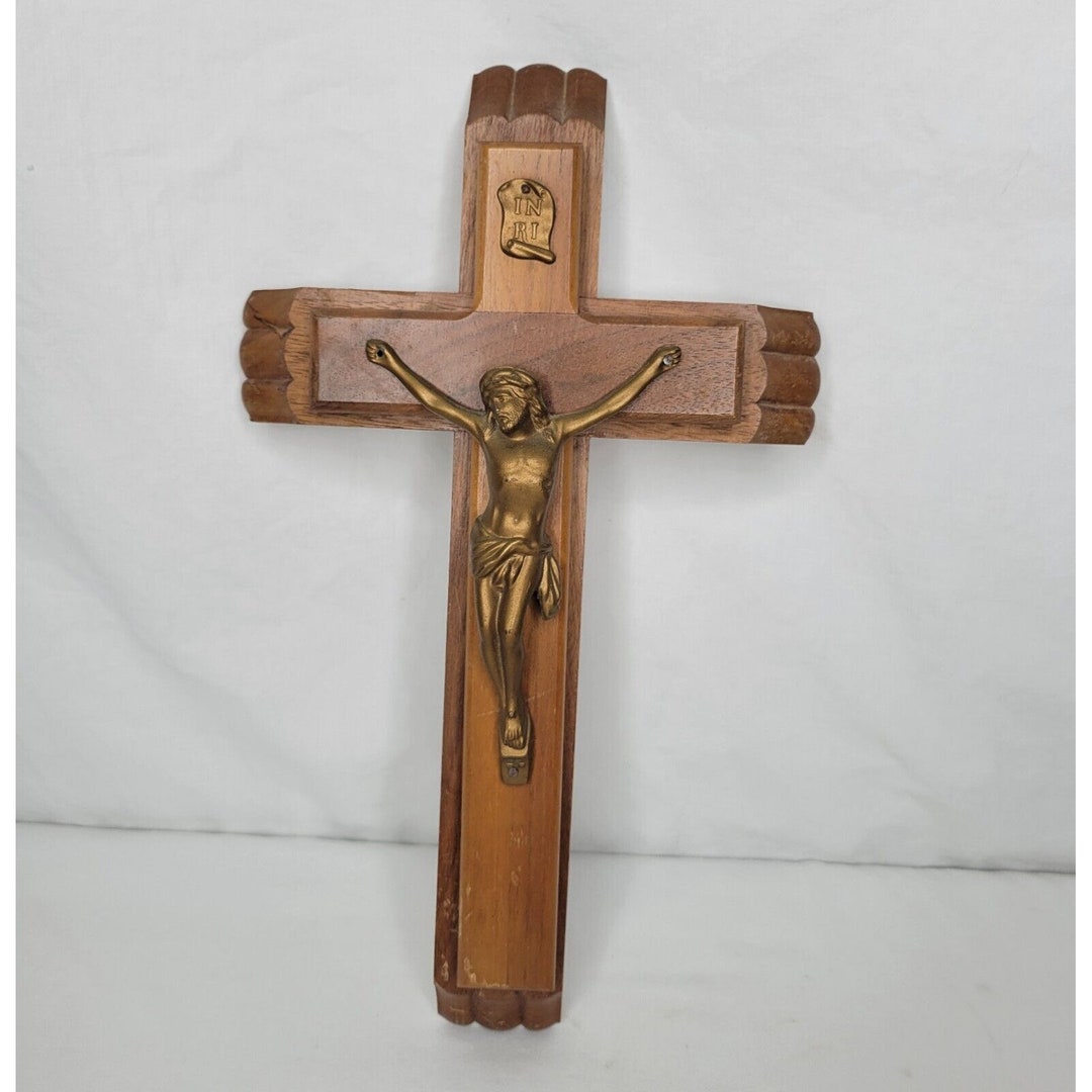 Vintage Wooden Crucifix Cross Last Rites Sick Call Candles Holy Water ...