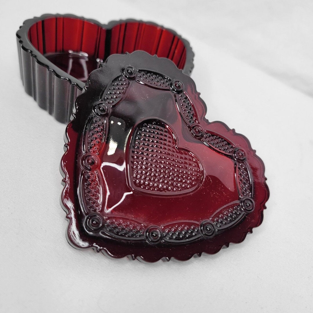 Vintage Cape Cod Pattern Ruby Red Glass Heart Trinket Dish Lid Avon - Etsy