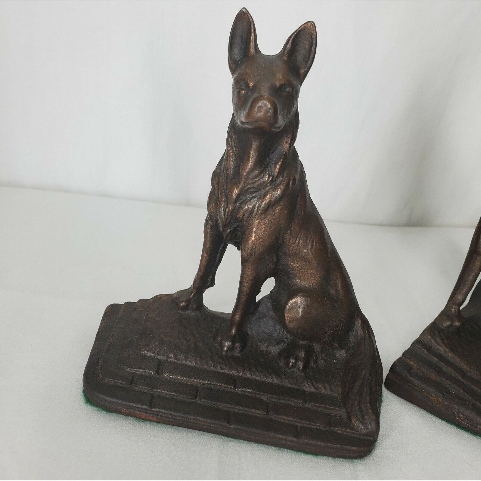 Vintage Cast Iron Belgian Malinois German Shepherd Bookends Dogs Bronze ...