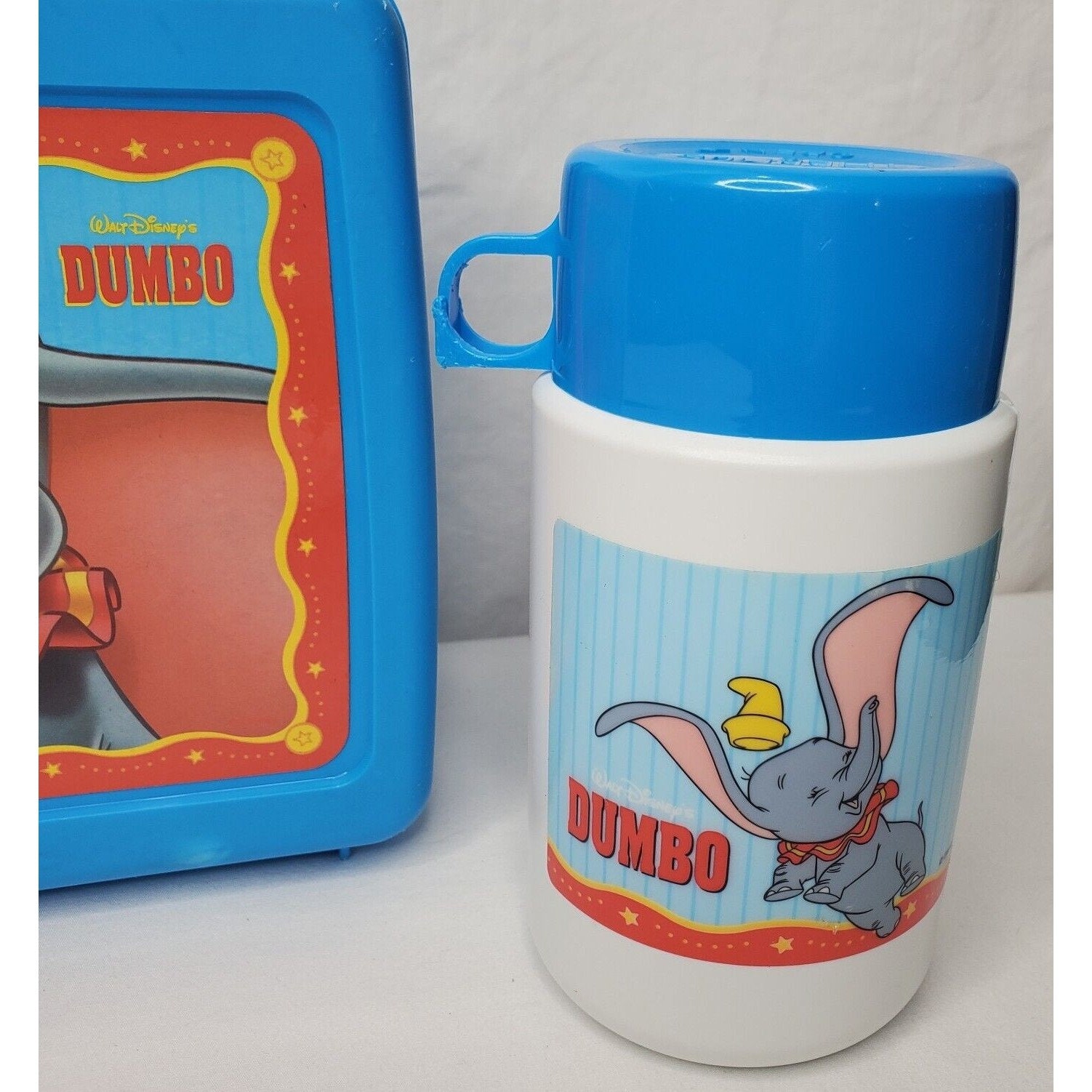 Vintage Walt Disneys Dumbo Lunch Box With Thermos 80s 90s Blue Plastic ...