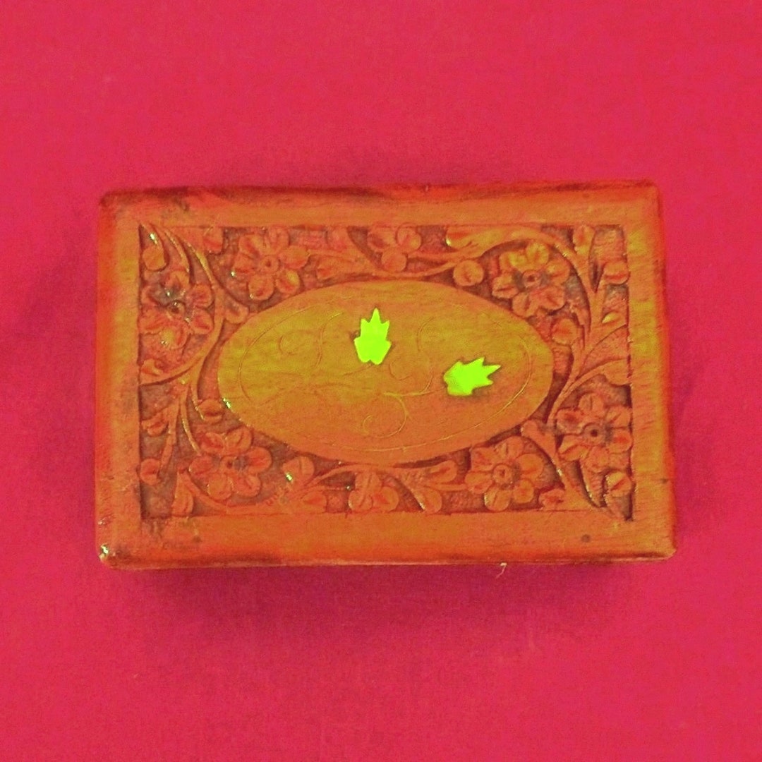 Hand Carved Floral & Brass Inlay Box - Etsy