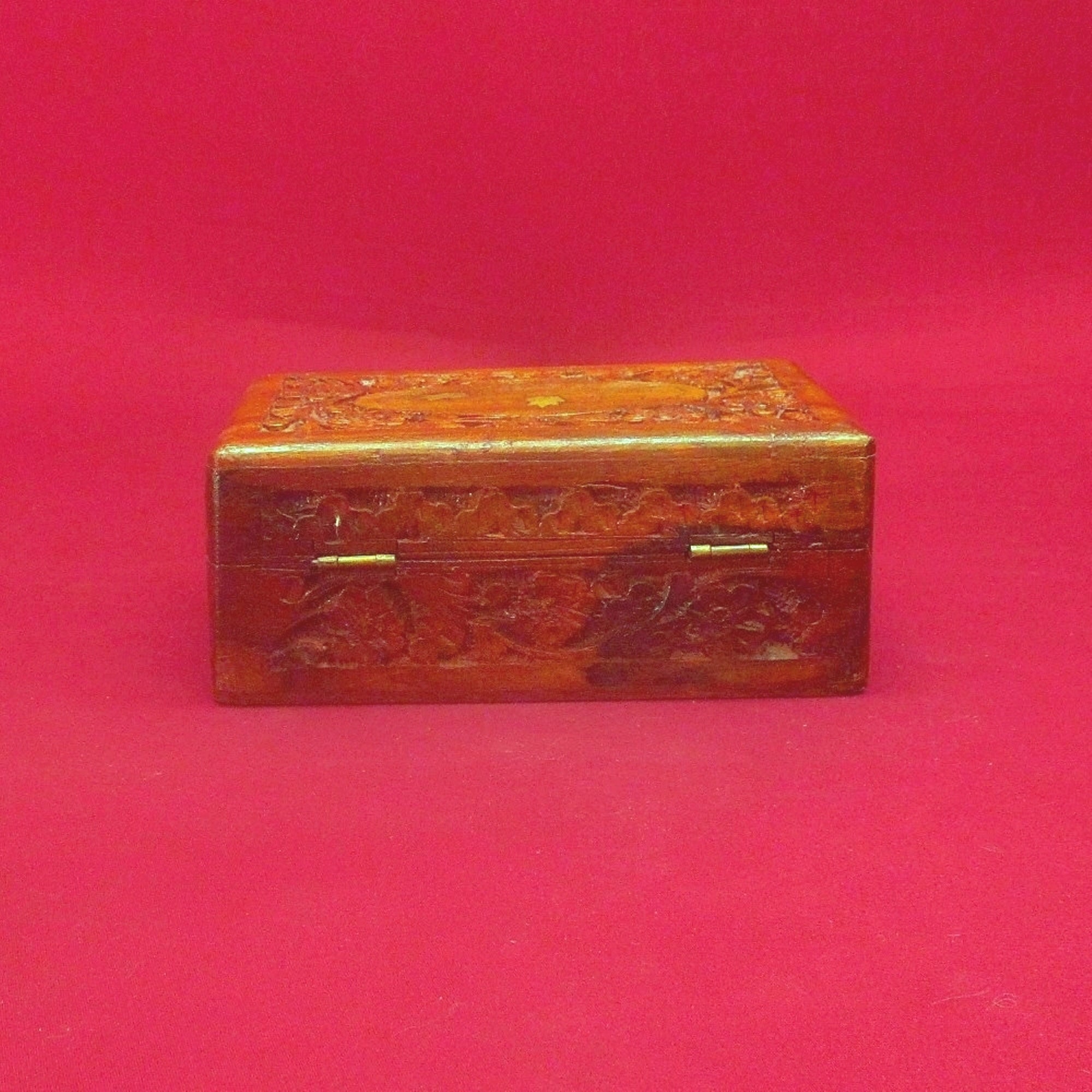 Hand Carved Floral & Brass Inlay Box - Etsy