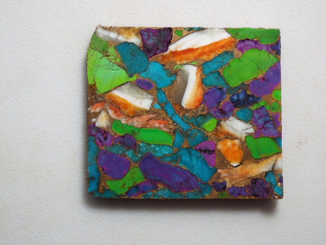 Turquoise and Spiny Oyster Compressed Turquoise Slab for - Etsy