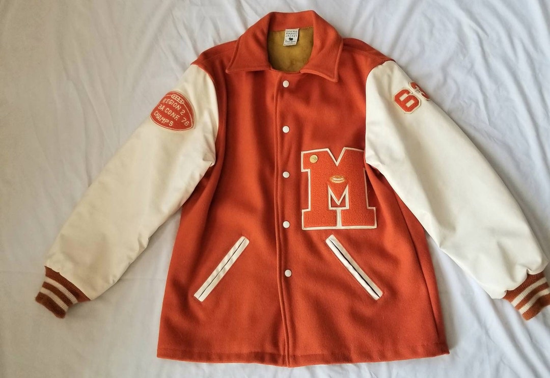 1976 Vintage Orange Varsity Lettermans Football Jacket Leather - Etsy