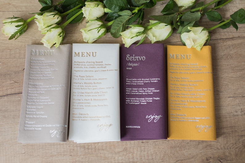 Wedding Menu Card Printed on Napkins Personalized Napkins | Etsy