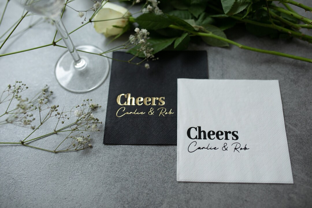 Cheers Napkins, Cocktail Napkins, Personalized Napkins Engagement ...
