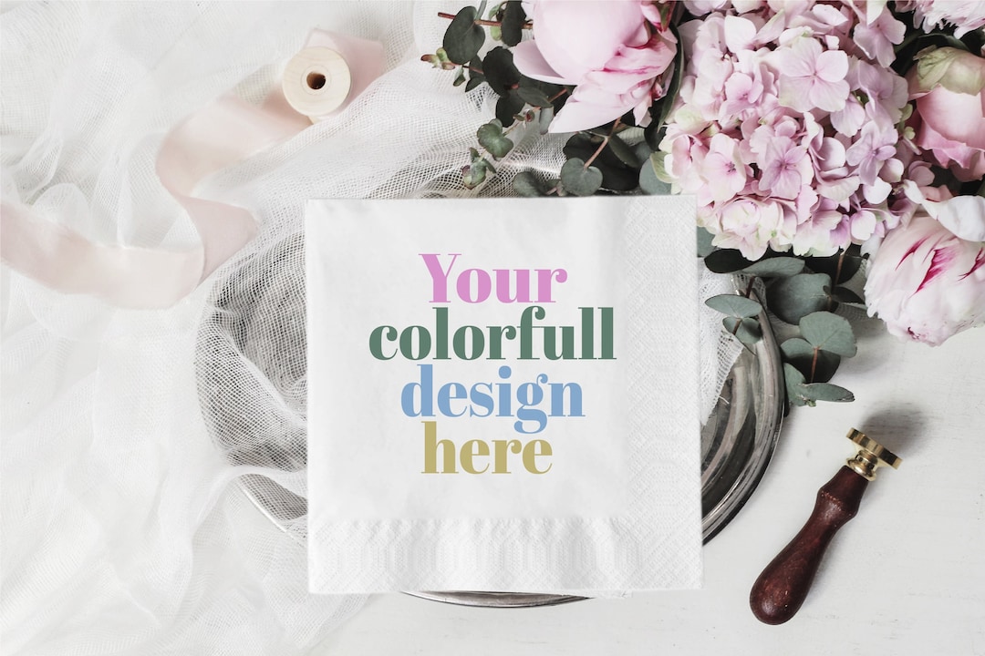Custom Colorful Monogram Napkins, Full Color Cocktail Napkins ...