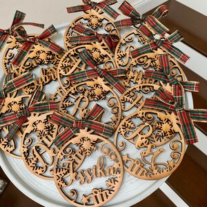 Custom Christmas Baubles With Name, CHRISTMAS Gift Tags, Laser Cut Wood ...