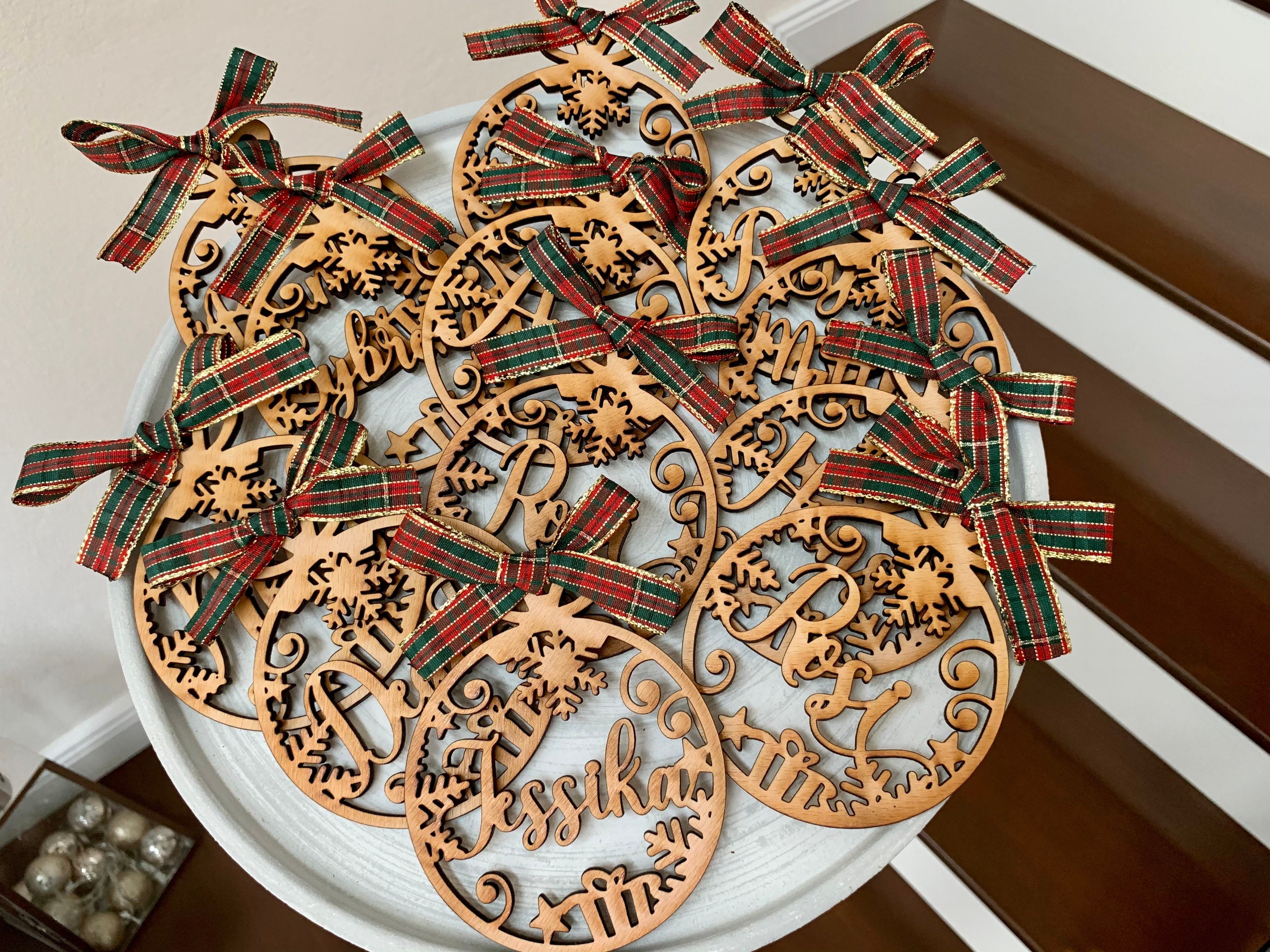 Custom Christmas baubles with name CHRISTMAS gift tags Laser | Etsy