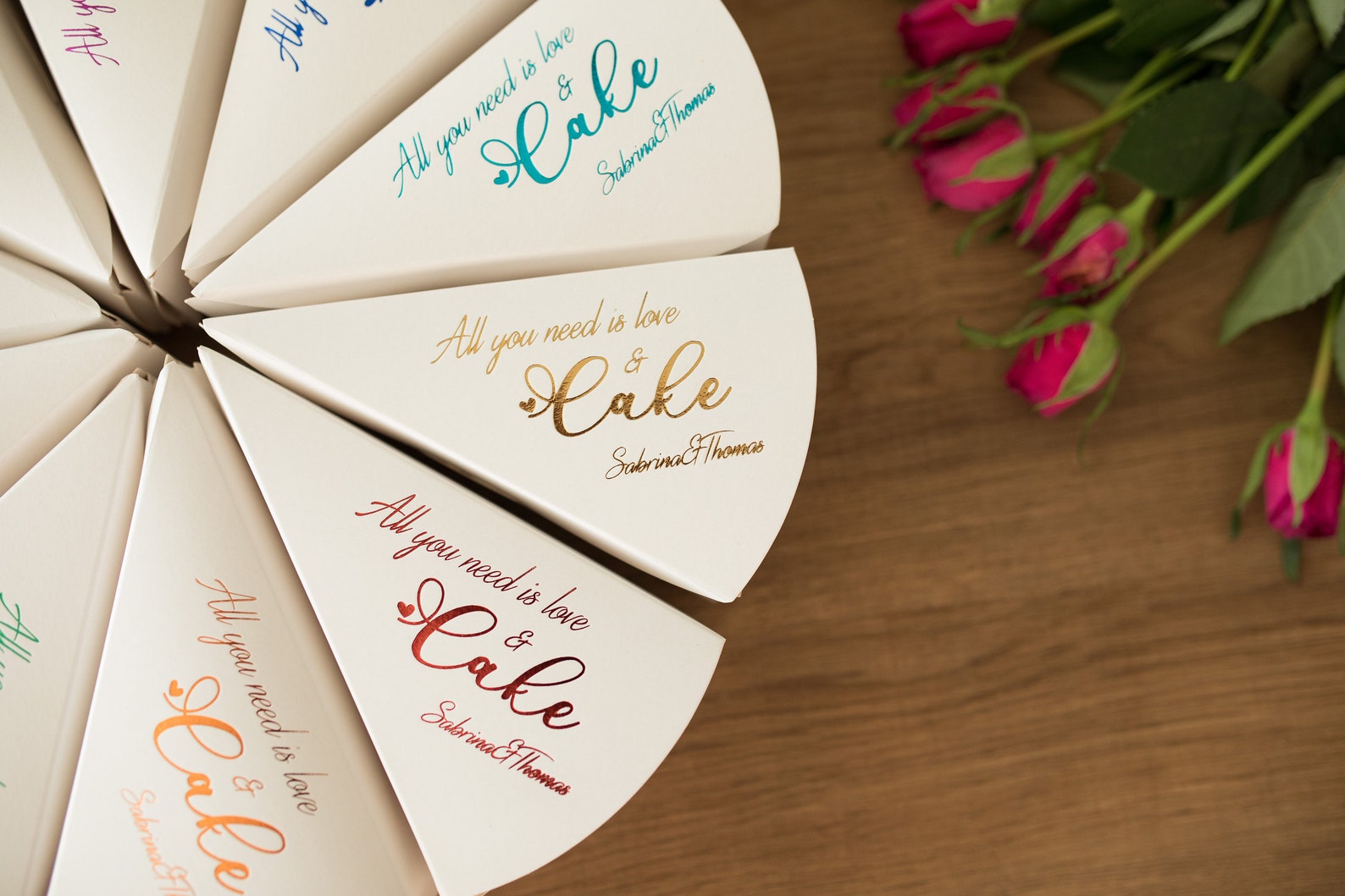 30 Personalized Wedding Cake Boxes for Guests, Gold Foil, Personalized ...
