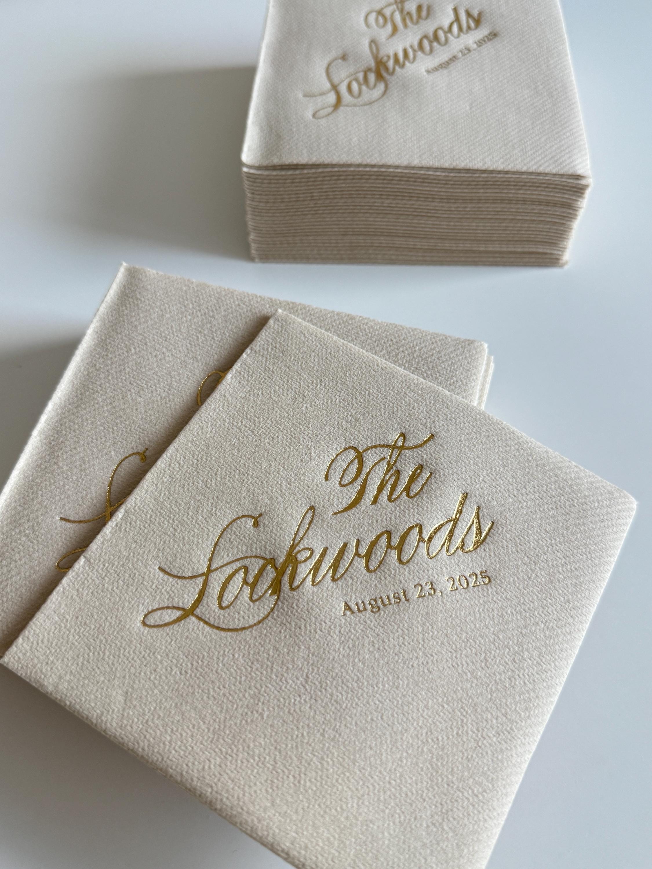 Personalized Cocktail Napkins Wedding, Soft Linen Like, Gold Foil ...