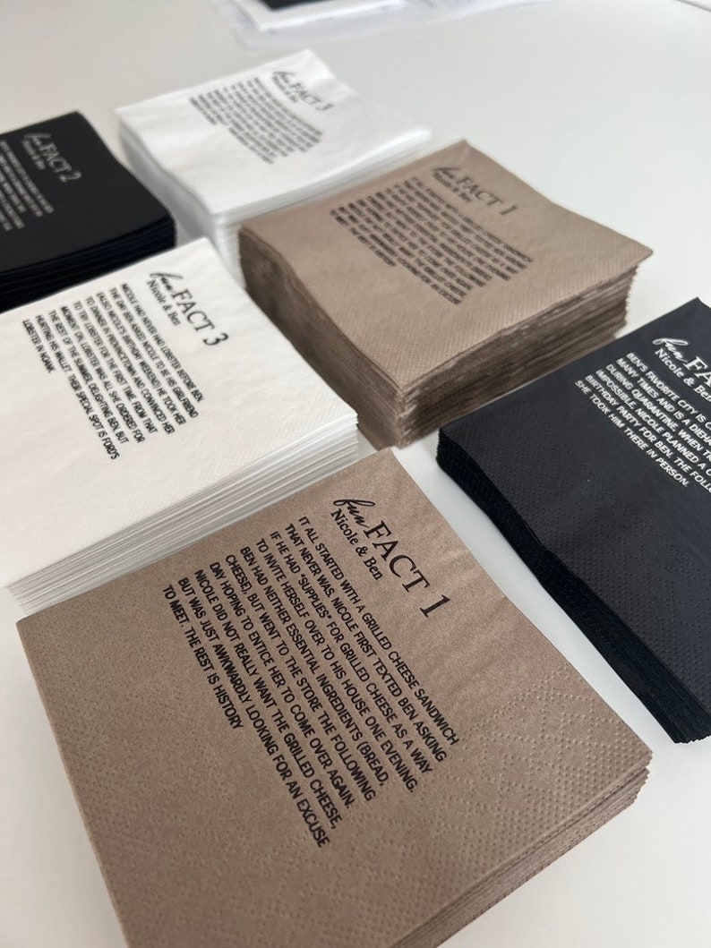 Pack of Fun Fact Napkins 100 Pieces Custom Napkins Wedding - Etsy