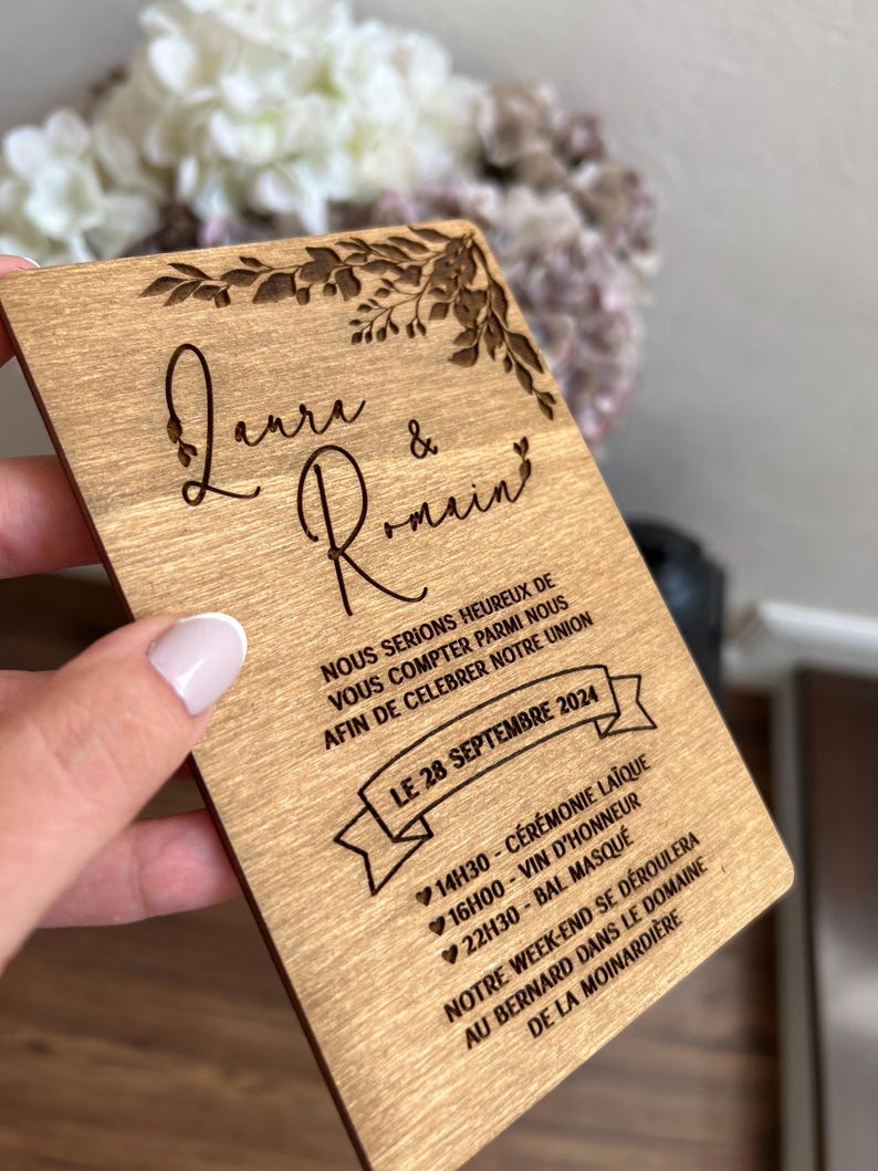 Wood Wedding Invitation, Wooden Laser Engraved Wedding Invitation ...