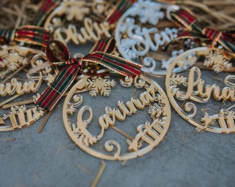 Custom Christmas Baubles With Name CHRISTMAS Gift Tags Laser | Etsy