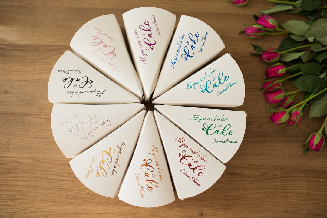 30 Personalized Wedding Cake Boxes for Guests, Gold Foil, Personalized Candy Box, Small Gift ...