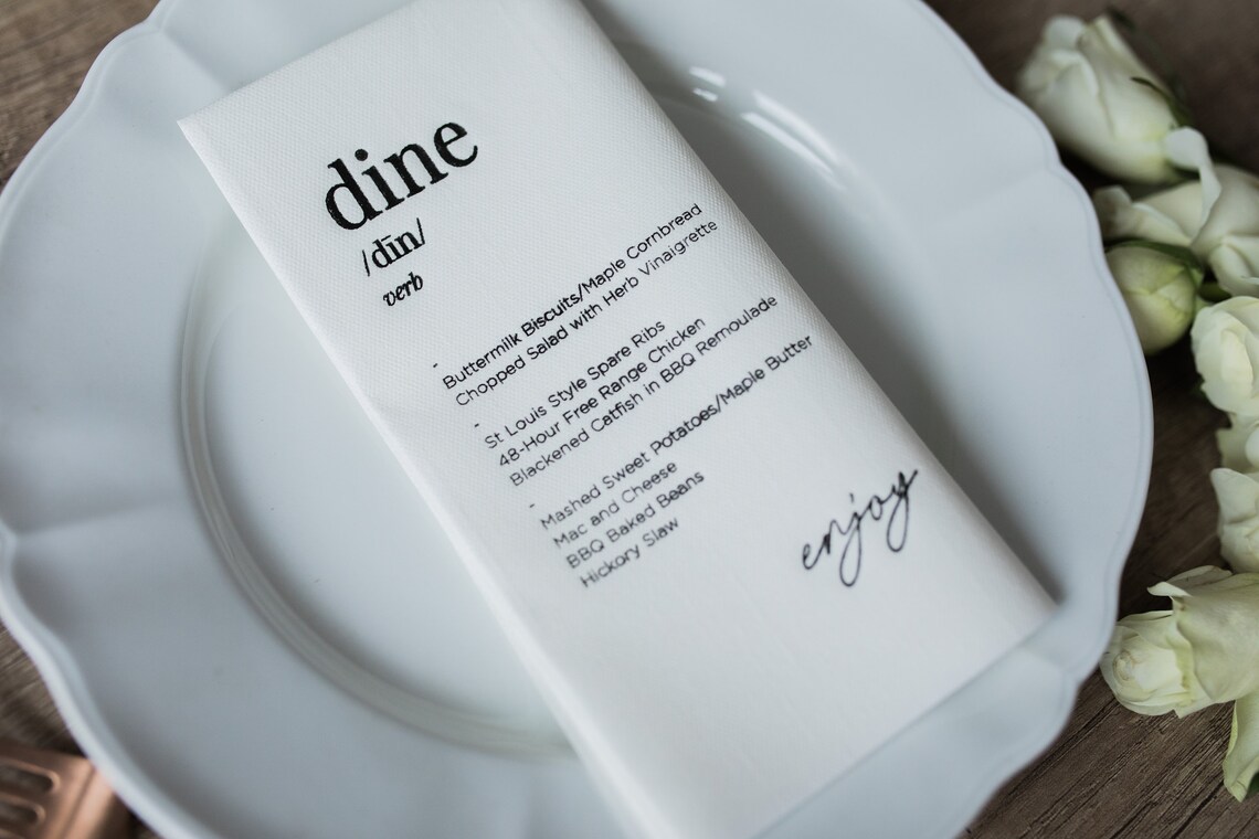 Wedding Menu Card Printed on Napkins Personalized Napkins | Etsy