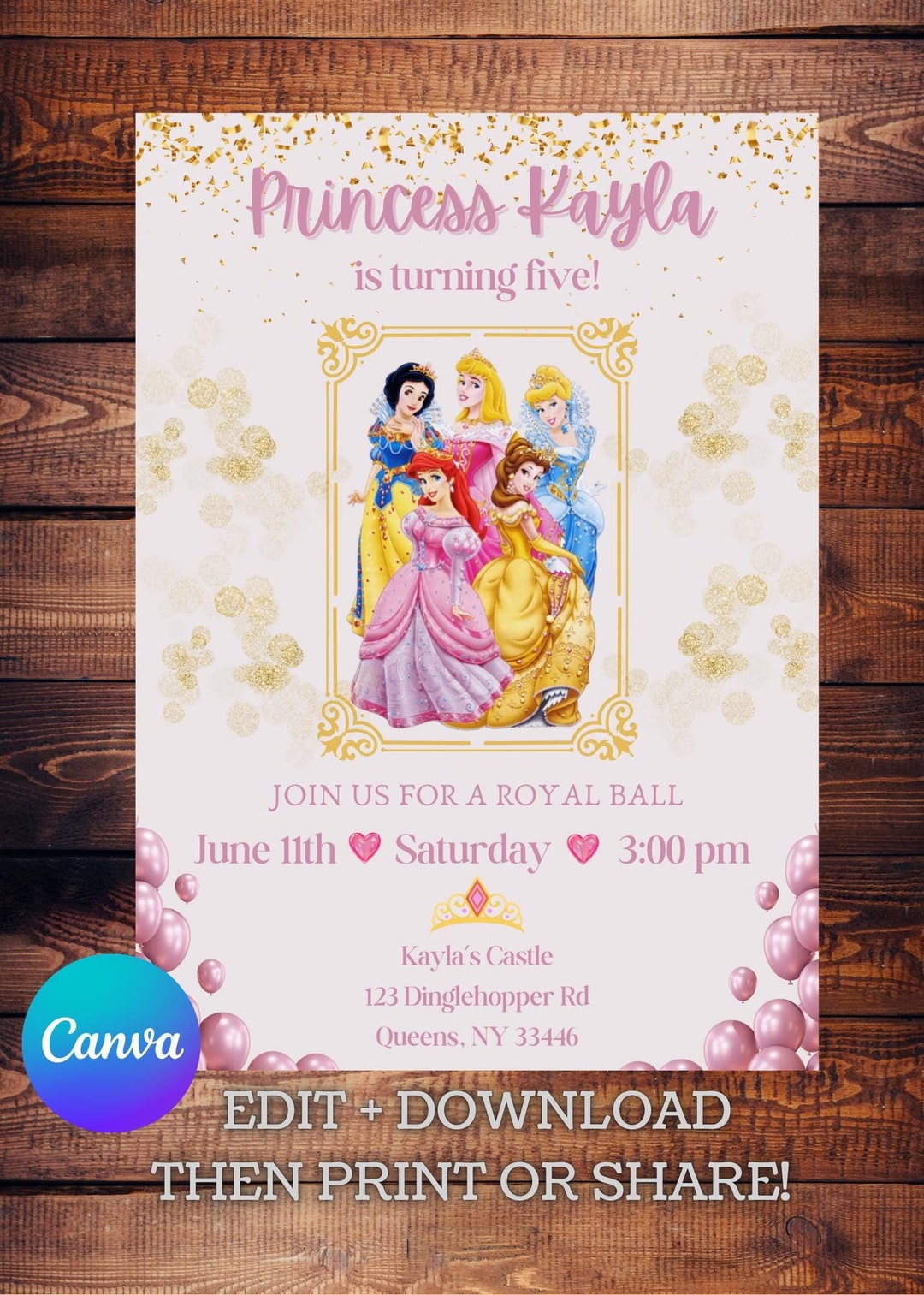 Girly Princess Birthday Invitation Template Royal Ball Birthday Invite ...