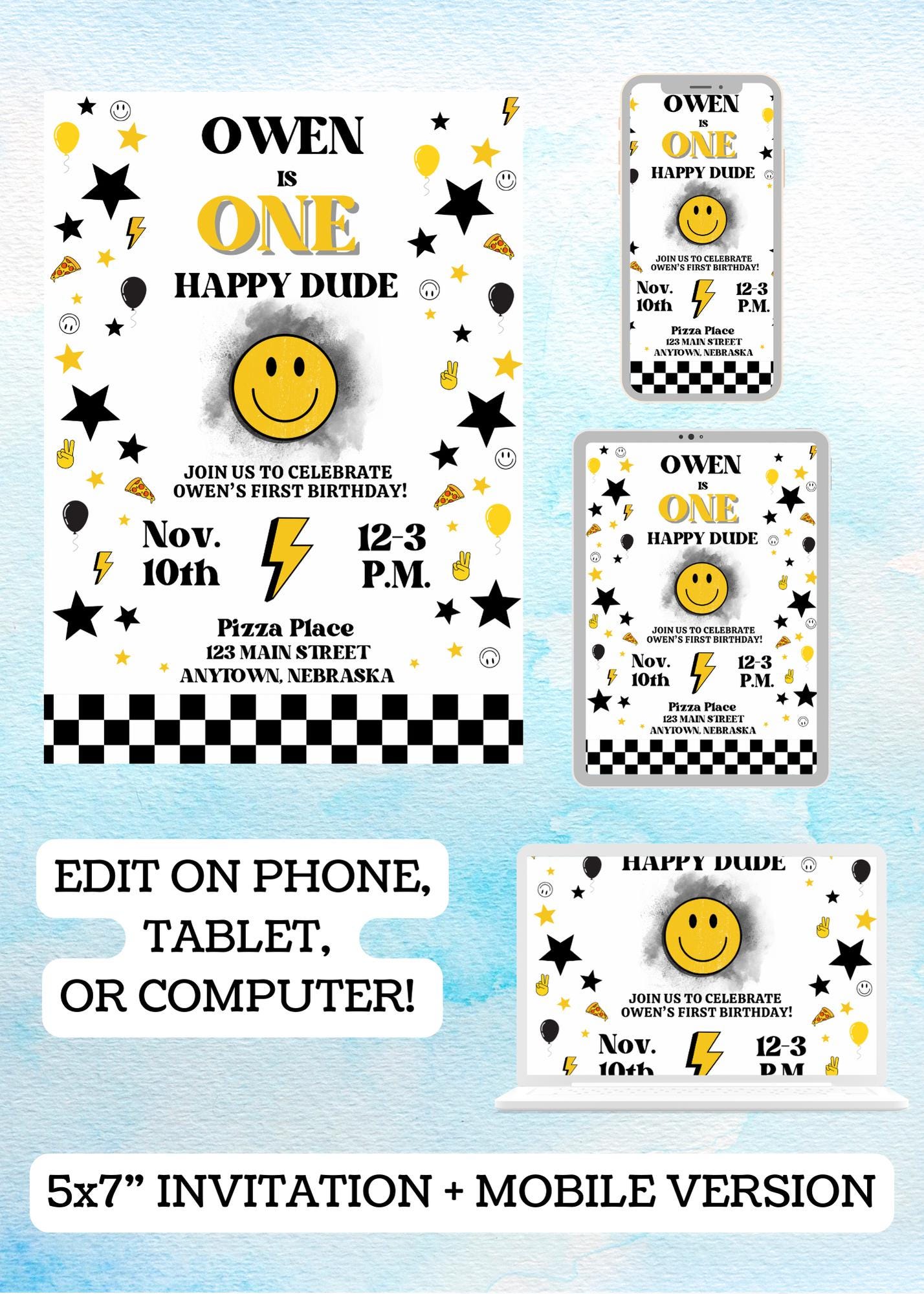 ONE Happy Dude Invitation Template Includes a FREEBIE With Purchase ...