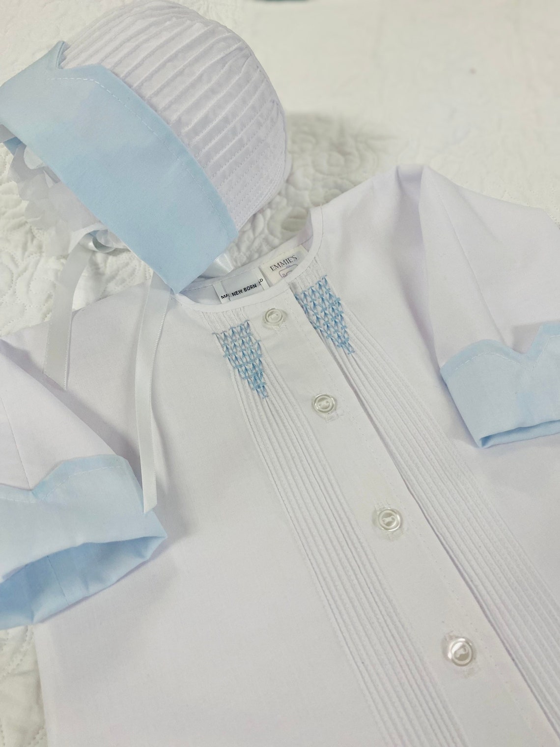 Baby Boy Pintucked Day Gown and Bonnet Pintuck Smocking Baby - Etsy