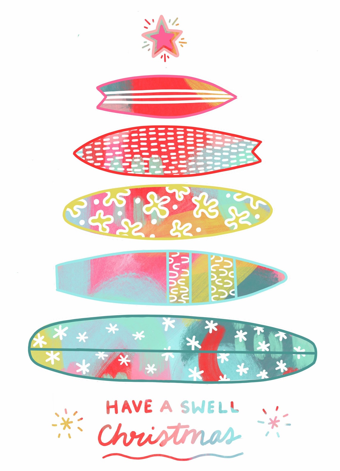 Surfer Christmas Card, Swell Holiday Tree (A7 Card) - Etsy
