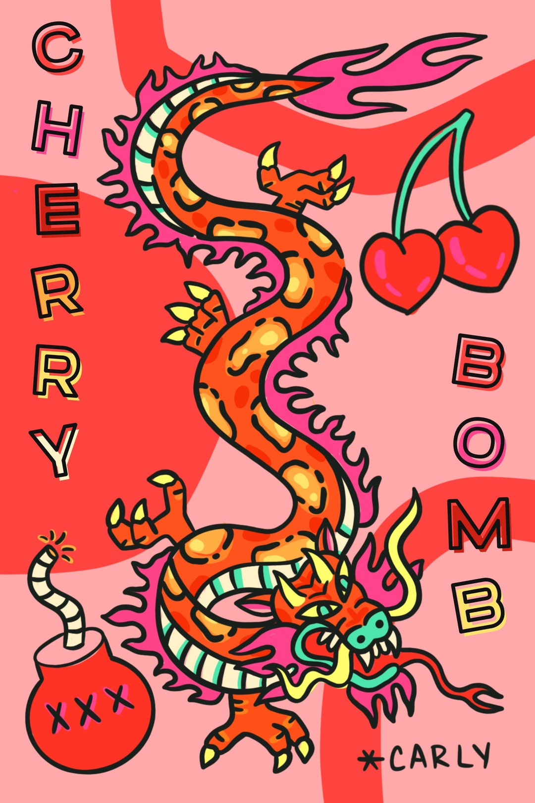Cherry Dragon Art Print, Gallery Wall Decor - Etsy