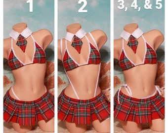 Red Plaid Pattern W/ Your Choice Trim Color Medium Coverage | Etsy