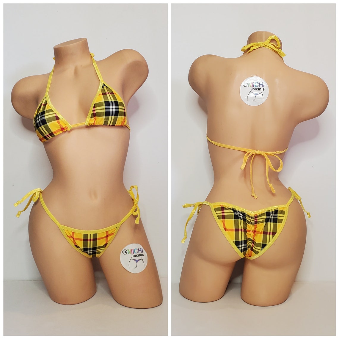 Yellow & Red Plaid With Your Choice Trim Color Medium Coverage - Etsy