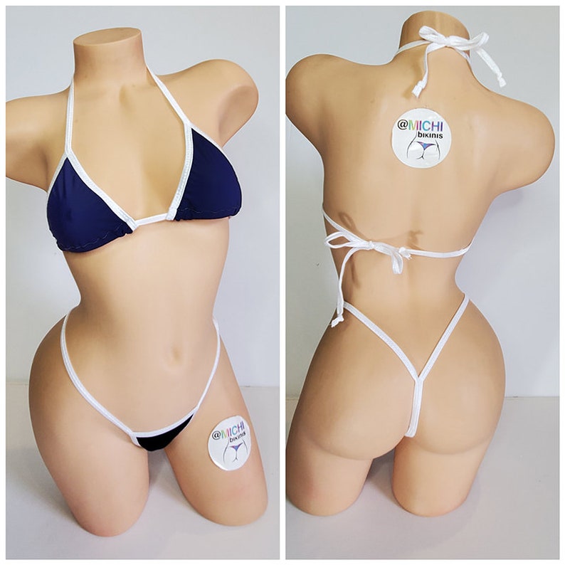 Navy Blue With Your Choice Trim Color Medium Coverage Top Y - Etsy