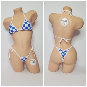 Blue & White Big Checker Pattern W You Choice Trim Color Medium Coverage Top Scrunch Butt Bottom ...