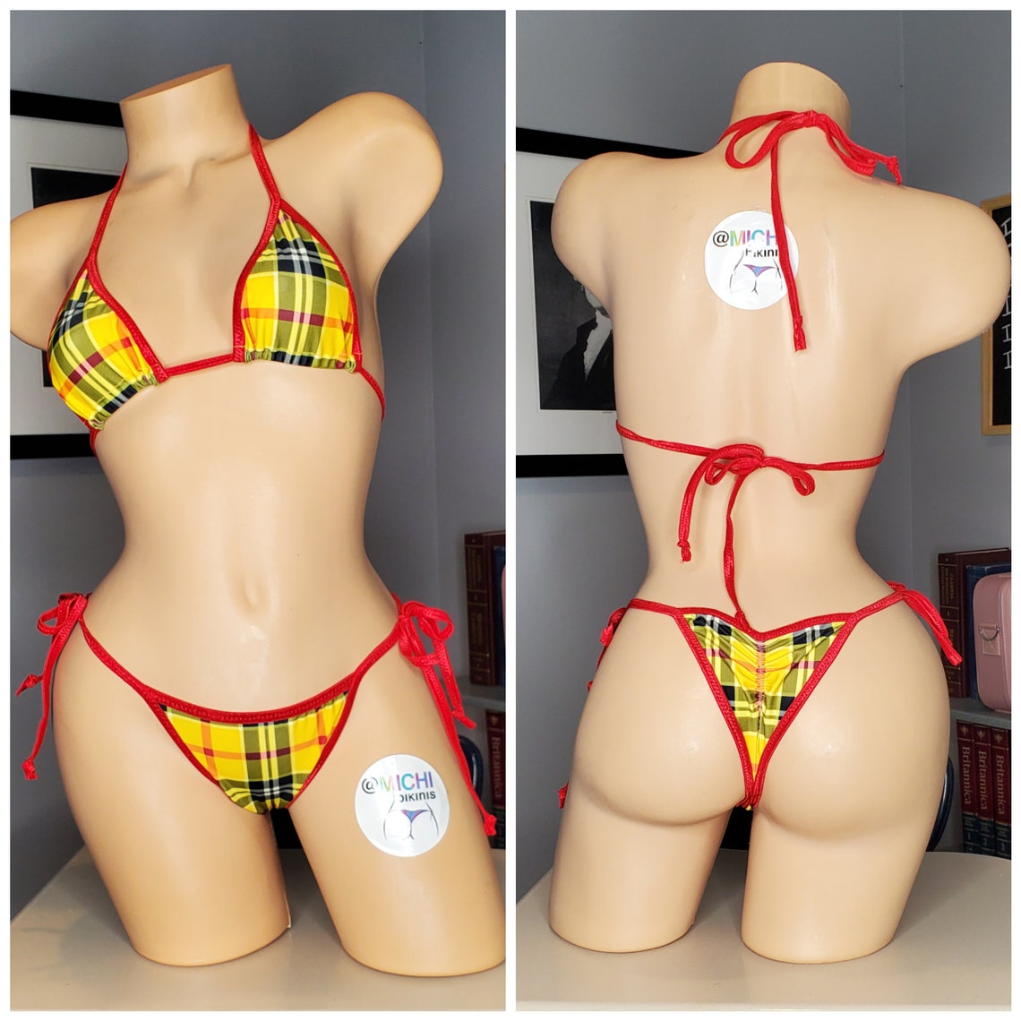 Yellow & Red Plaid With Your Choice Trim Color Medium Coverage - Etsy