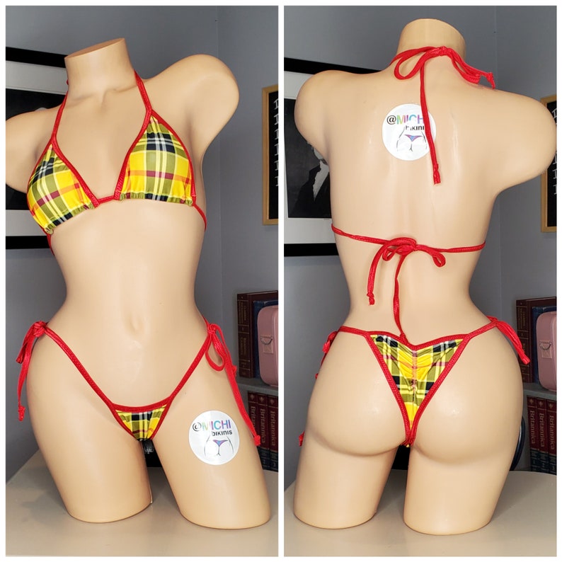 Yellow & Red Plaid With Your Choice Trim Color Medium Coverage - Etsy