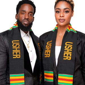 Black Usher African Kente Cloth Stole/sash DP1549 - Etsy