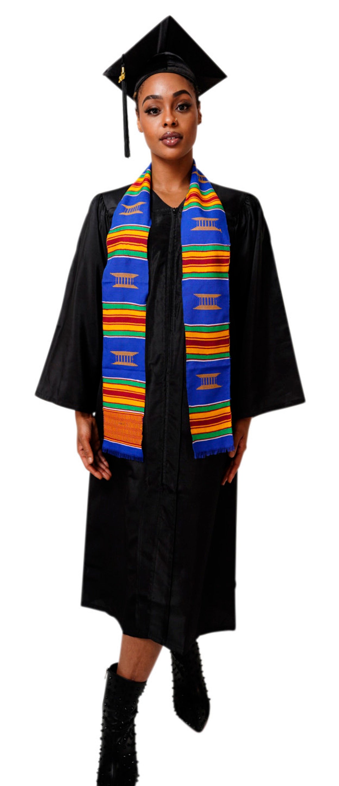 Blue and Gold Hand Woven Kente Cloth Graduation Stole / Sash - Etsy