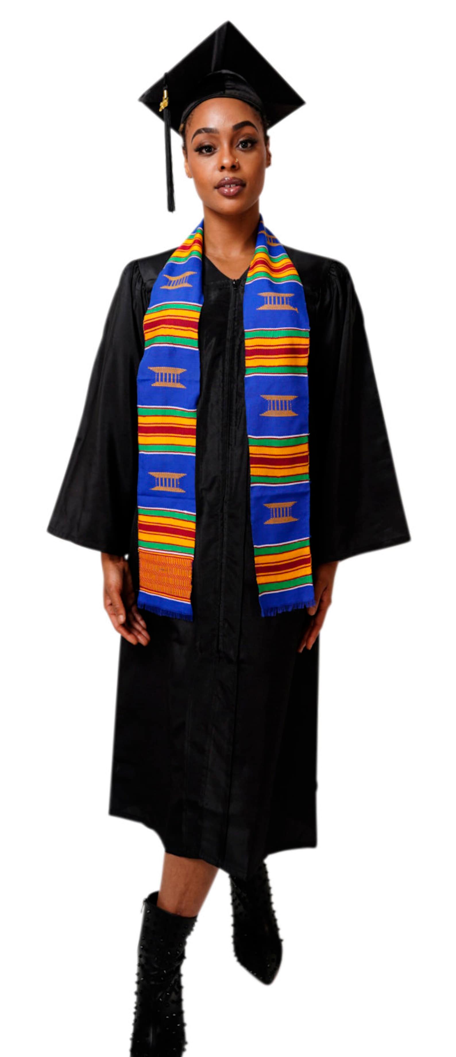 Blue and Gold Hand Woven Kente Cloth Graduation Stole / Sash - Etsy