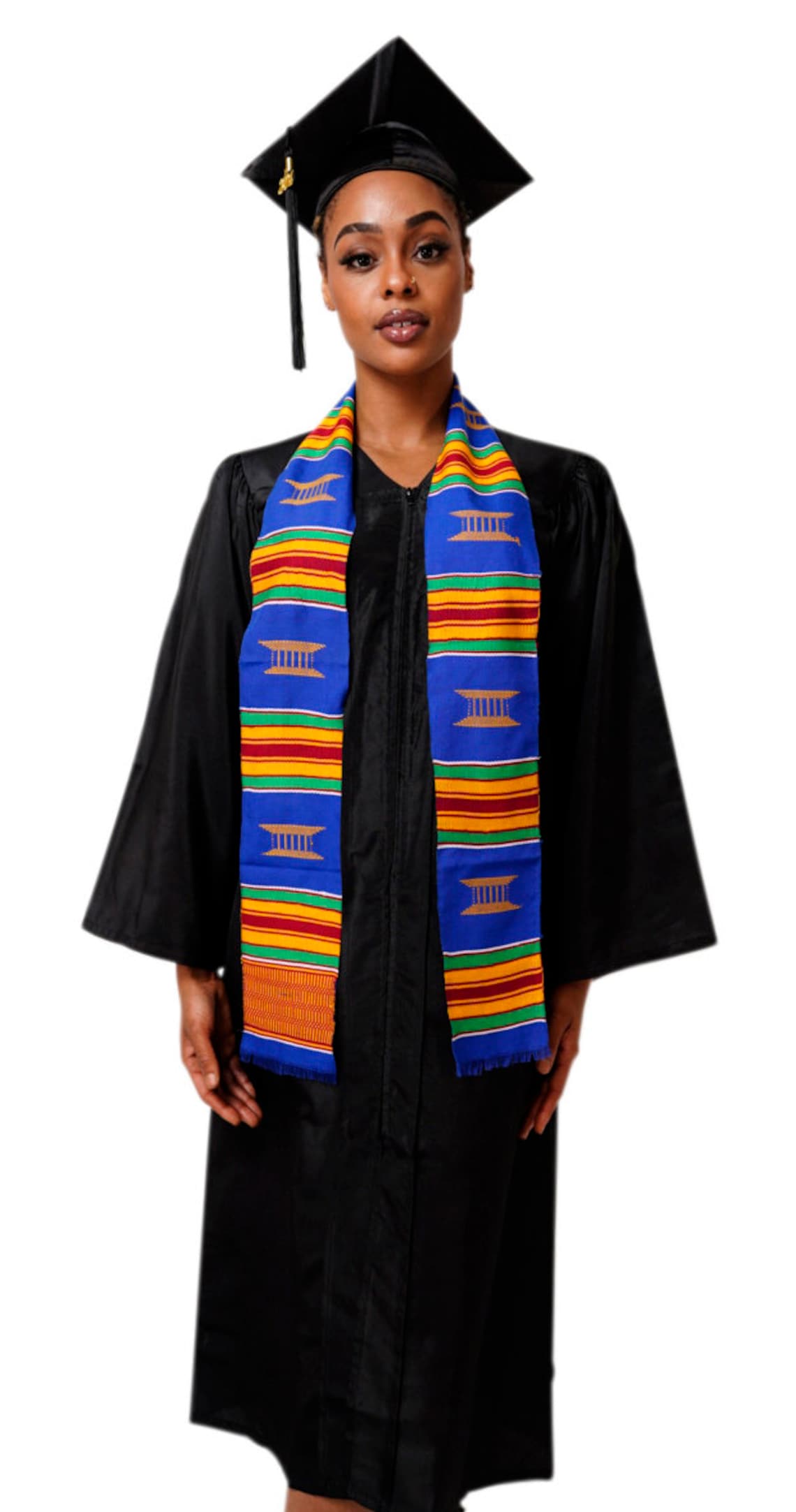 Blue and Gold Hand Woven Kente Cloth Graduation Stole / Sash - Etsy