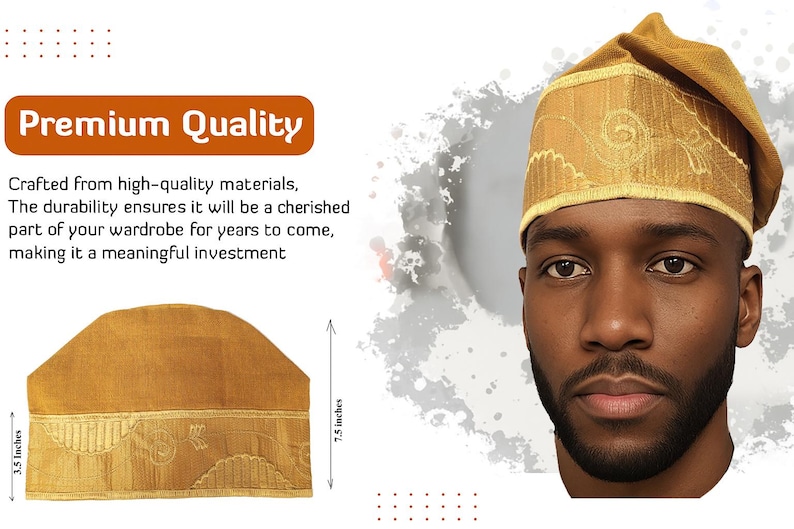 Gold Aso Oke Fila Hat | Authentic Nigerian Yoruba Cap | African ...