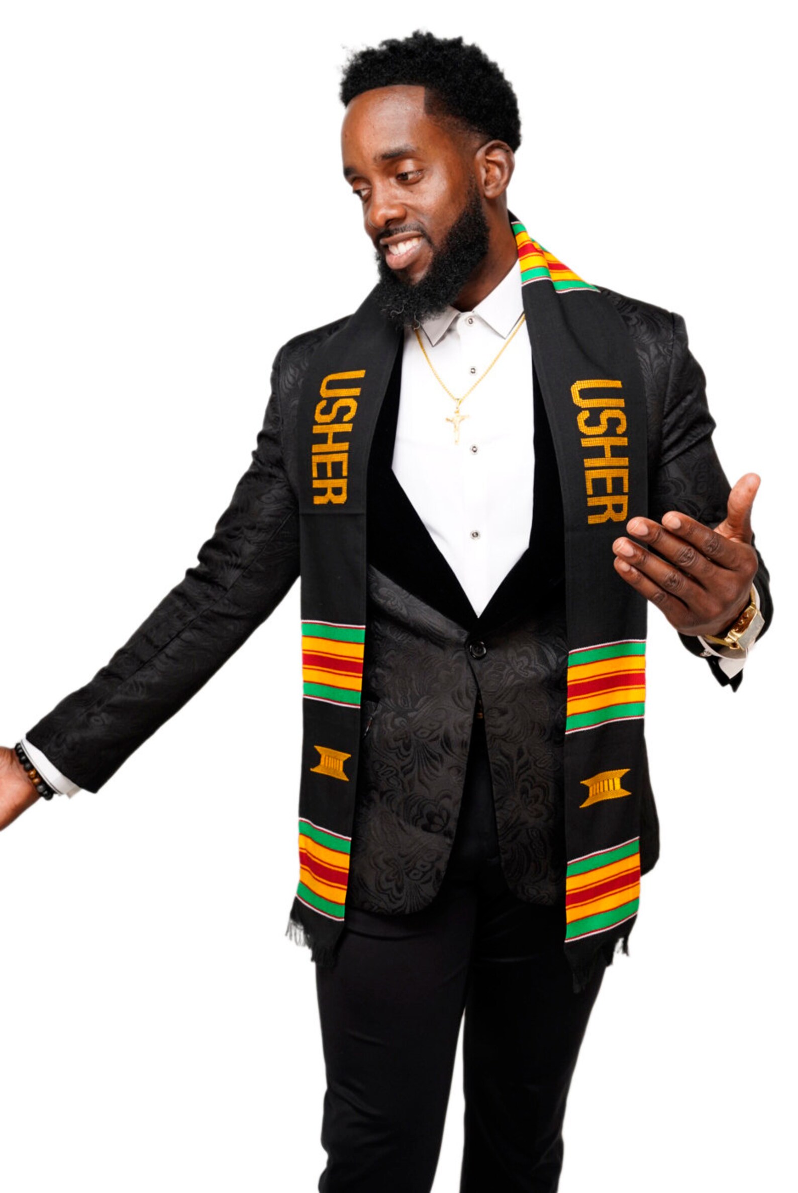 Black Usher African Kente Cloth Stole/sash DP1549 - Etsy