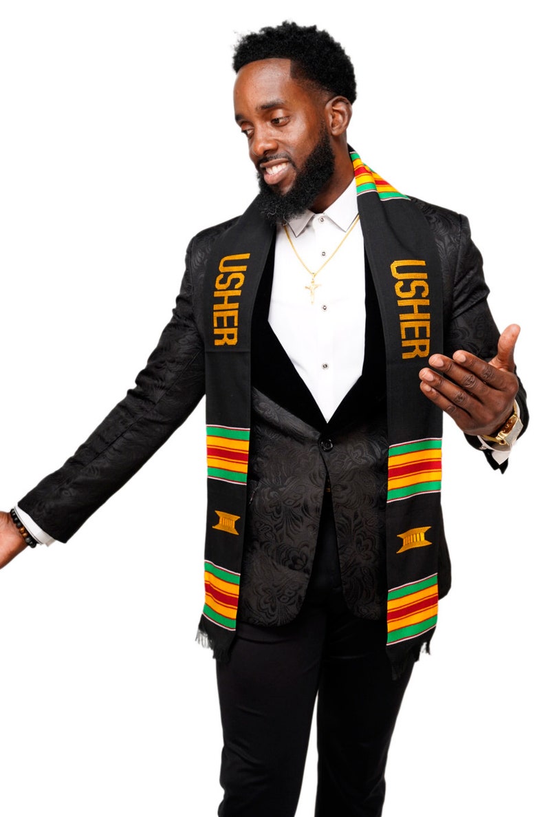 Black Usher African Kente Cloth Stole/sash DP1549 - Etsy
