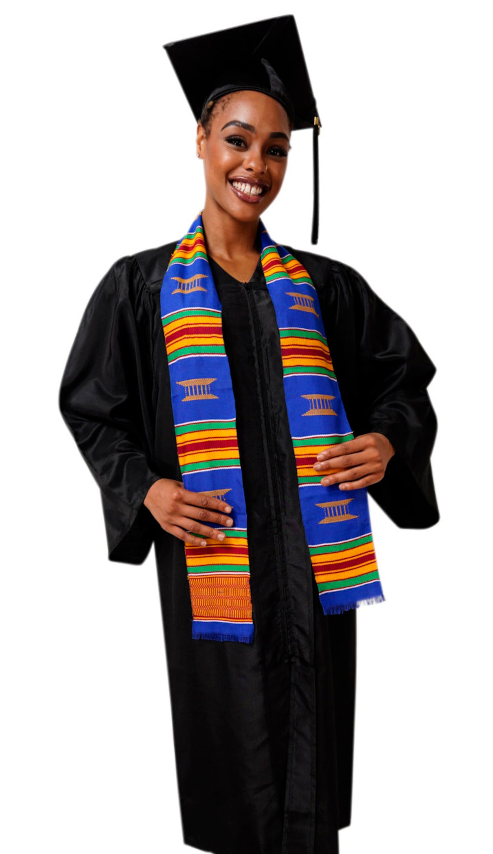 Blue and Gold Hand Woven Kente Cloth Graduation Stole / Sash - Etsy