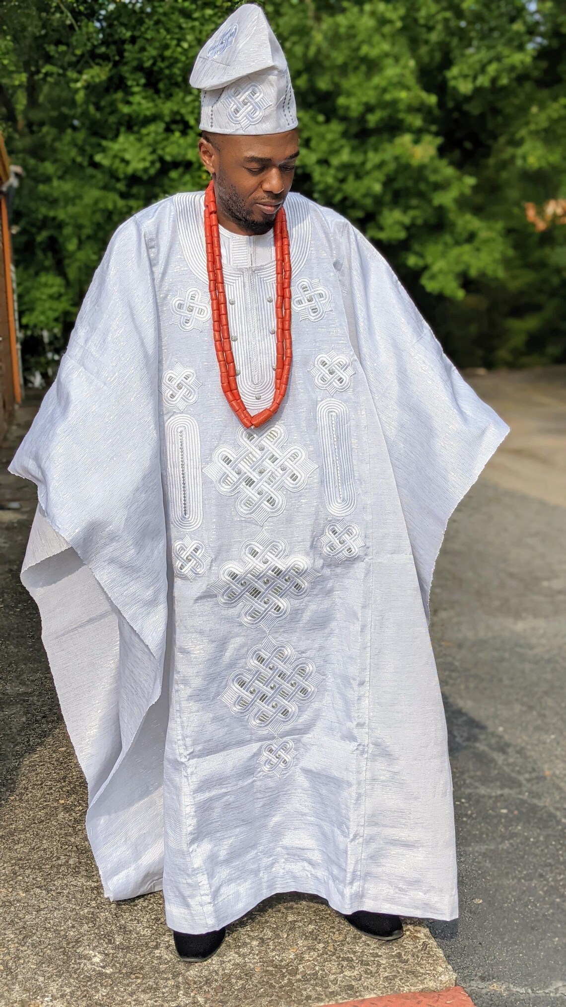 All White Oba Aso Oke Agbada Grand Boubou Robe - Etsy