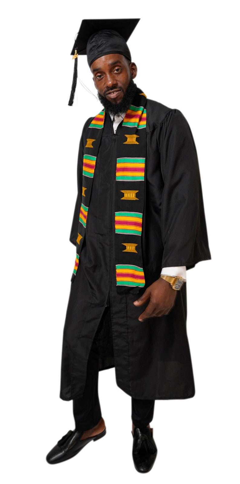 Black and Gold Hand Woven Kente Cloth Graduation Stole / Sash - Etsy