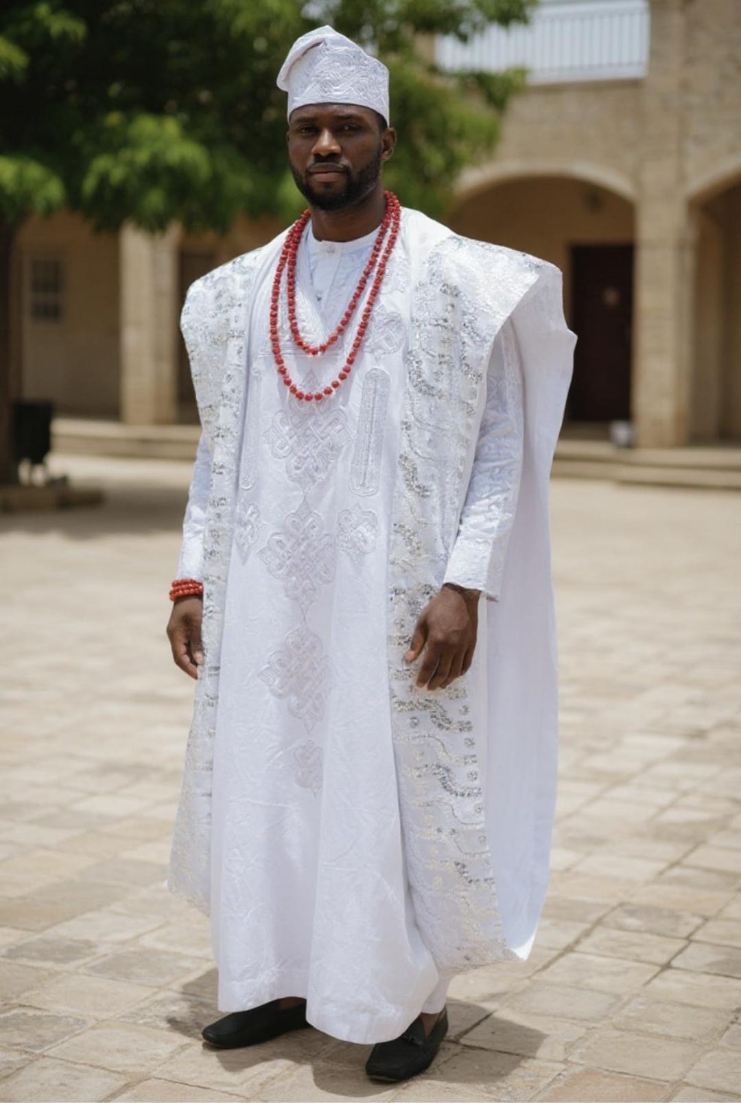 All White Oba Aso Oke Agbada Grand Boubou Robe - Etsy