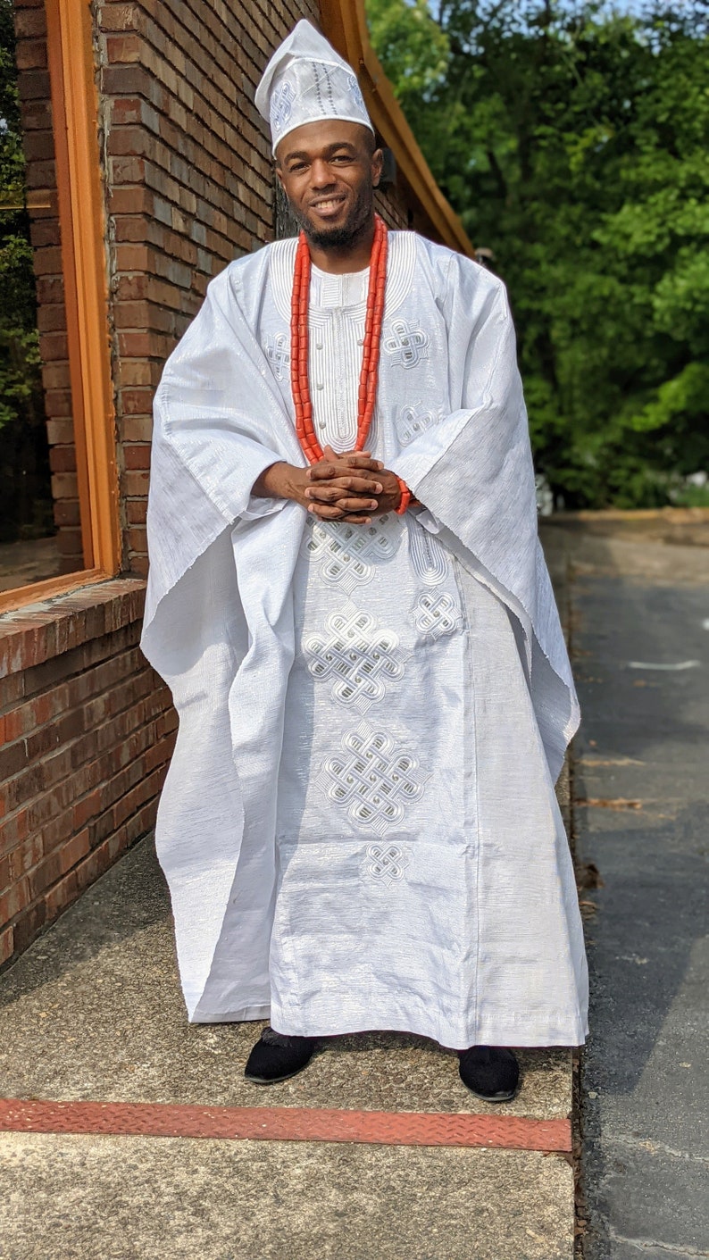 All White Oba Aso Oke Agbada Grand Boubou Robe - Etsy
