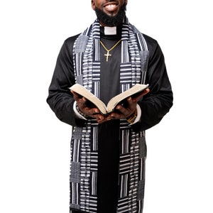 Black and White Kente African Print Church Clergy Pastor Choir Stole ...