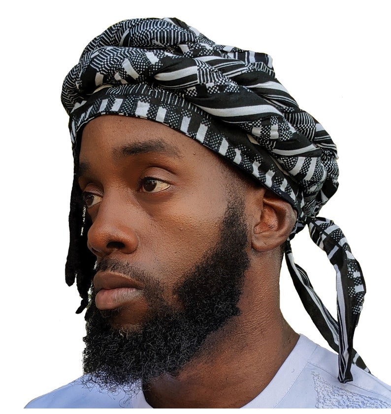 Black and White Kente African Print Pre-tied Turban for Men - Etsy