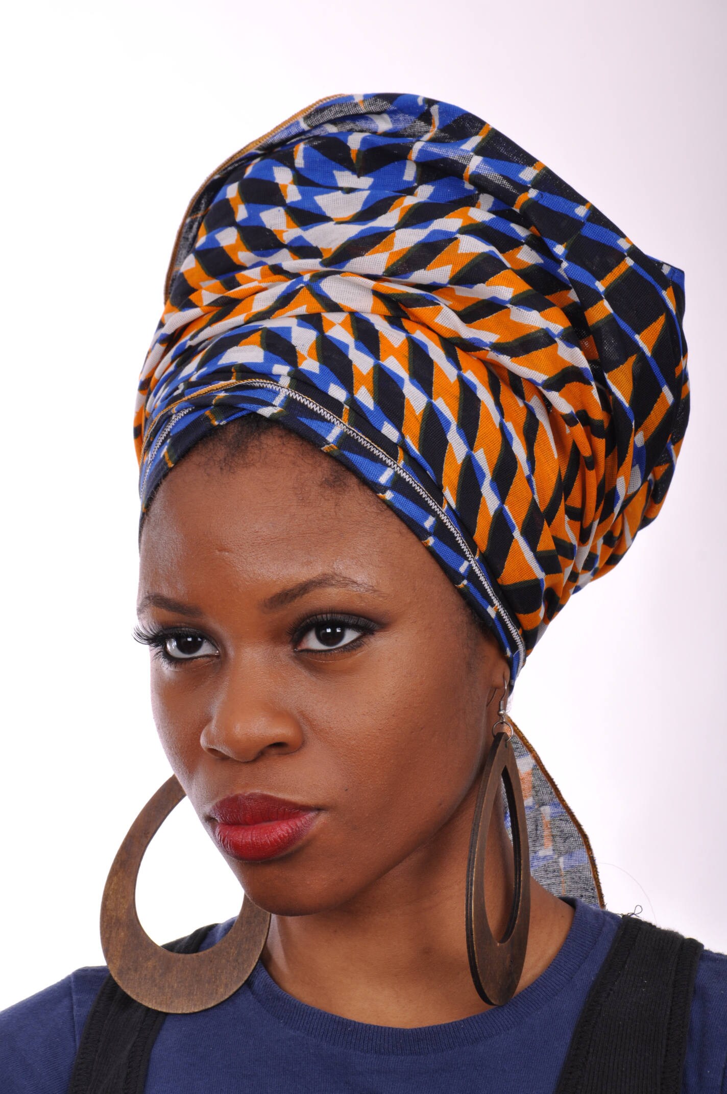 Blue And Orange African Print Ankara Head Wrap Tie Scarf Etsy