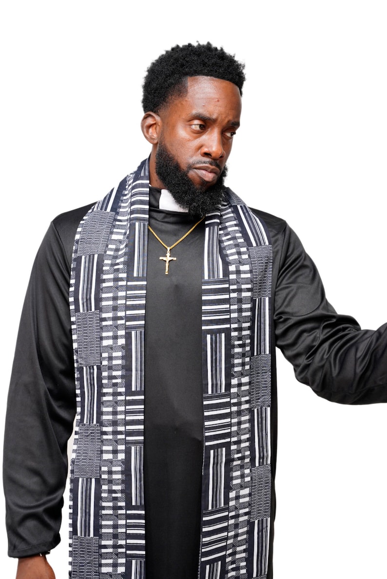 Black and White Kente African Print Church Clergy Pastor Choir Stole ...