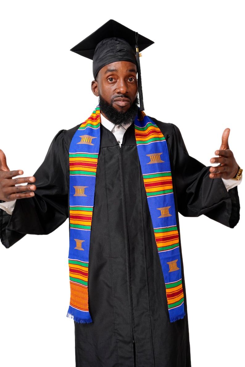 Blue and Gold Hand Woven Kente Cloth Graduation Stole / Sash - Etsy