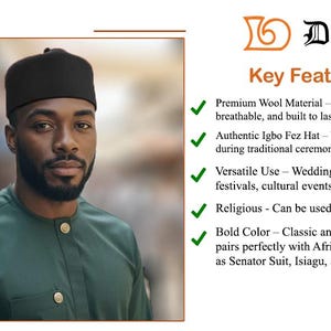 Black Wool Fez Hat for Men – Soft Felt Igbo Cap | Traditional African ...